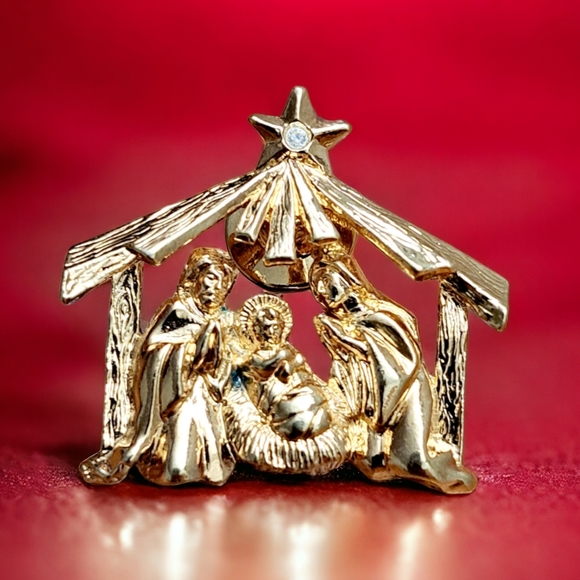 Jewelry | Vtg Nativity Scene Pin Lapel Brooch 1 X 1 Gold Tone Christmas ...